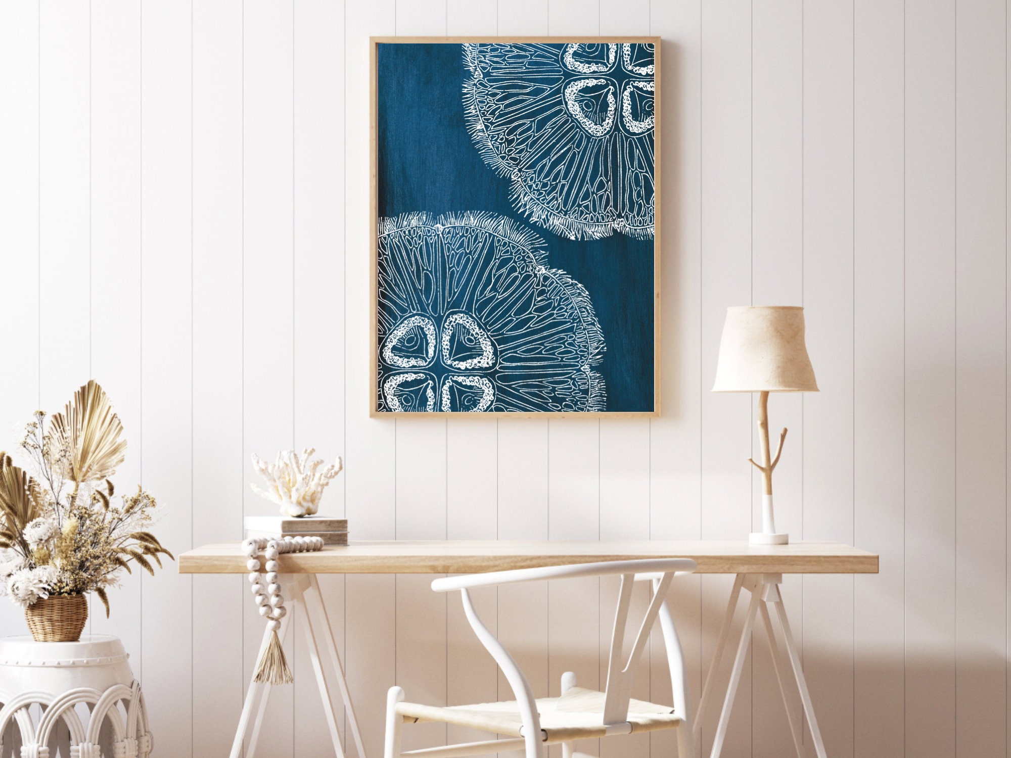 Coastal Wall Art Boho Beach Decor Modern Beach Art Indigo - Etsy