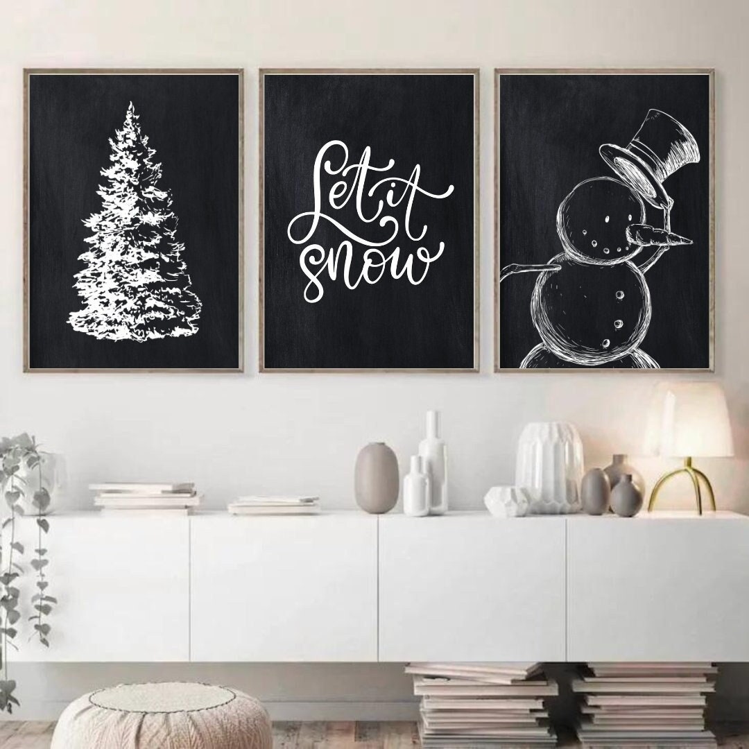 Black Winter Prints, 3 Piece Set, Winter Wall Art, Winter Decor ...
