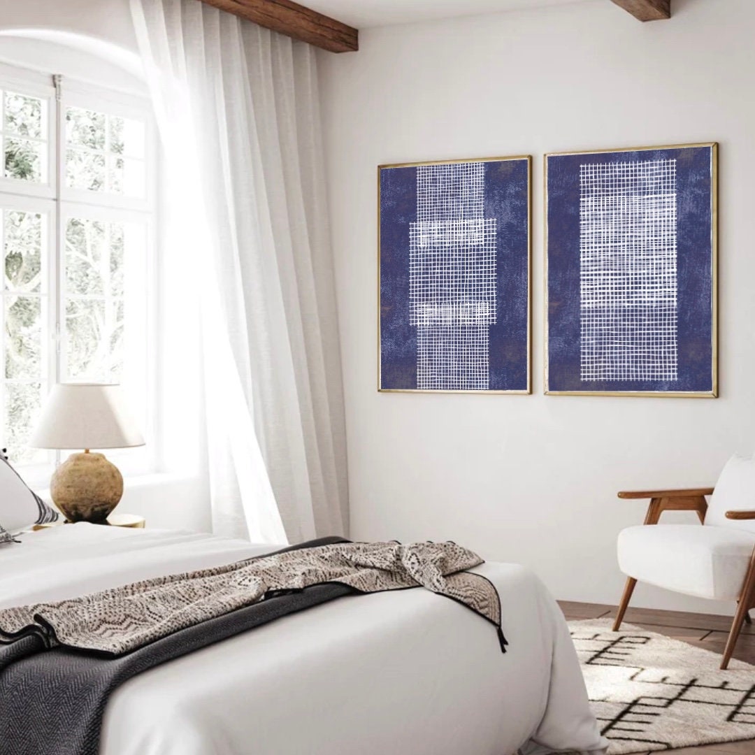 Indigo Blue Prints 2 Piece Art Set Blue Abstract Wall Art - Etsy