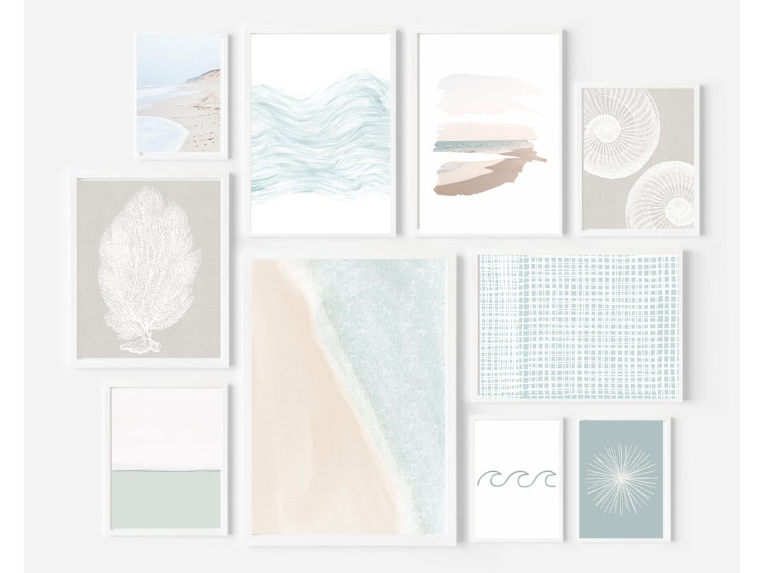 Boho Beach Gallery Wall, Set of 10 Prints, Boho Coastal Wall Art, Beach ...