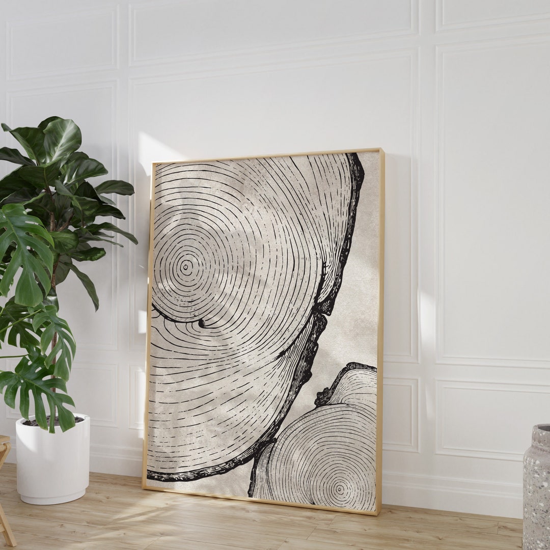 Tree Rings Art, Neutral Abstract Print, Nature Wall Art, Tree Log Slice ...