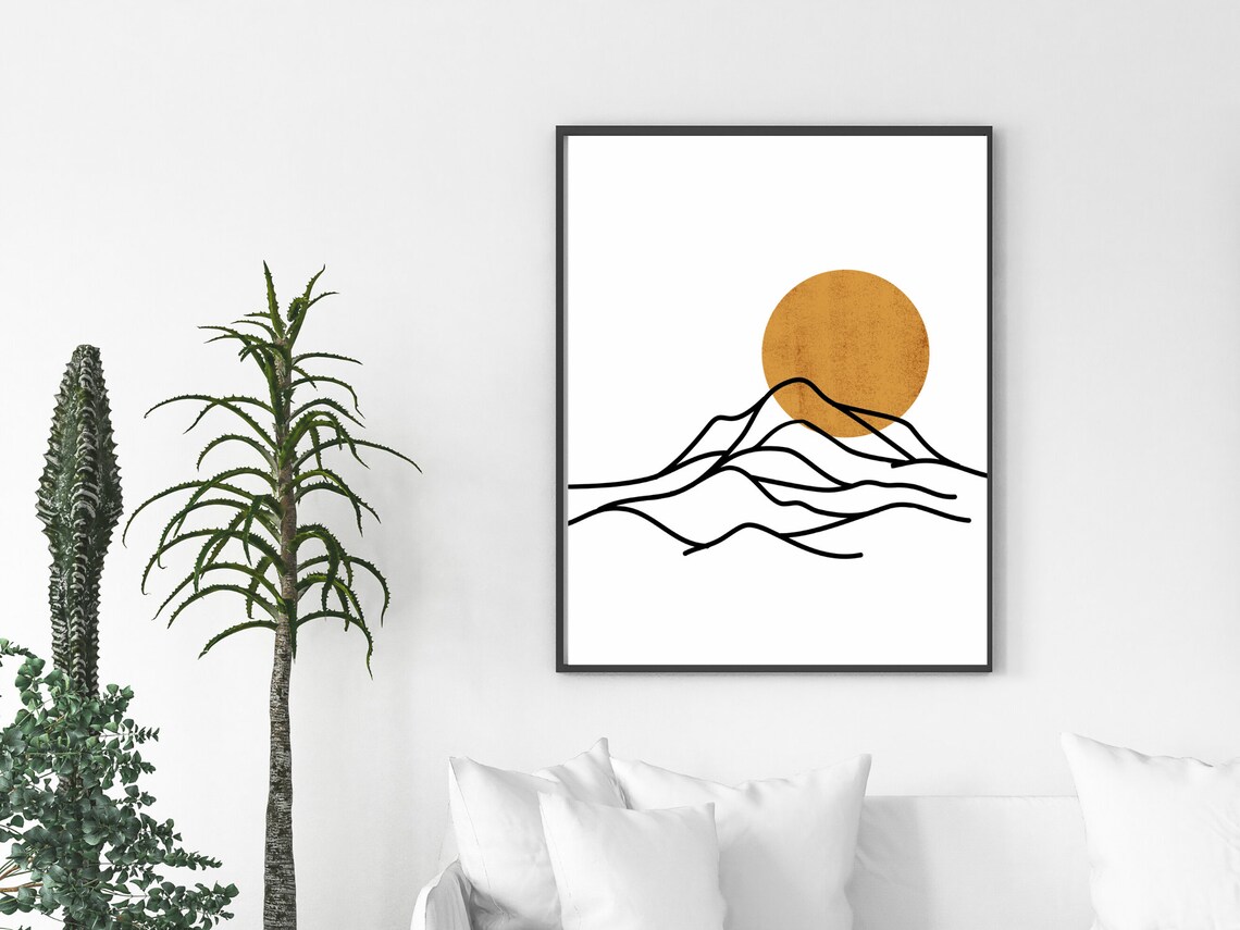 Mountain Sunset Print Minimal Line Drawing Abstract Sunset | Etsy