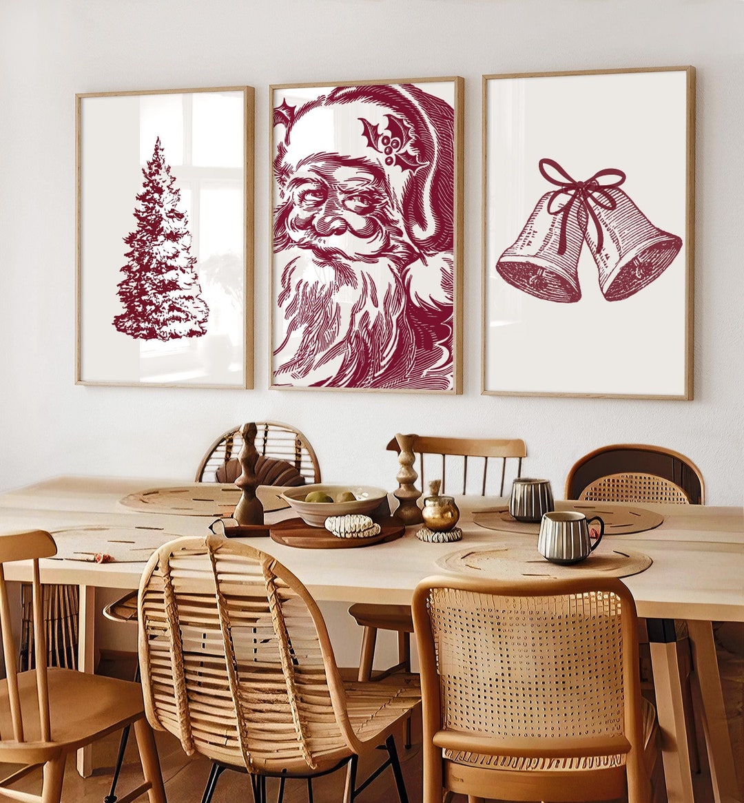 Christmas Prints, Christmas Wall Art, Set of 3 Prints, Santa Print ...