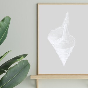 Gray Conch Shell Print, Sea Shell Wall Art, Coastal Decor, Beach Art ...