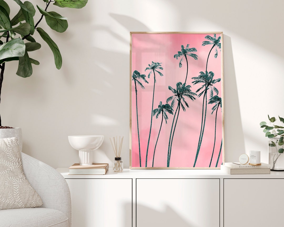Pink Palm Tree Print Palm Trees Art Tropical Wall Art Boho Beach Art
