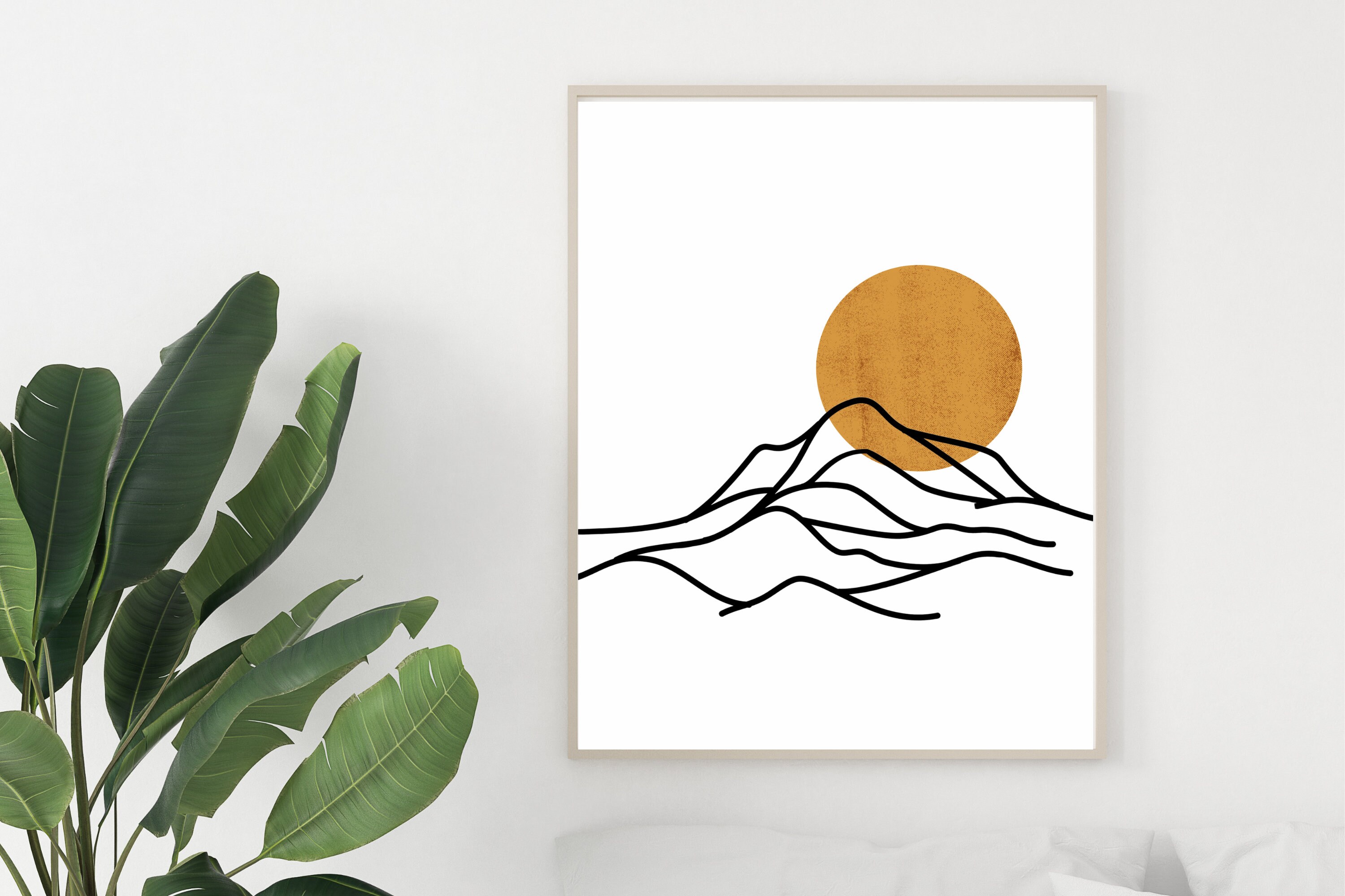 Mountain Sunset Print Minimal Line Drawing Abstract Sunset | Etsy