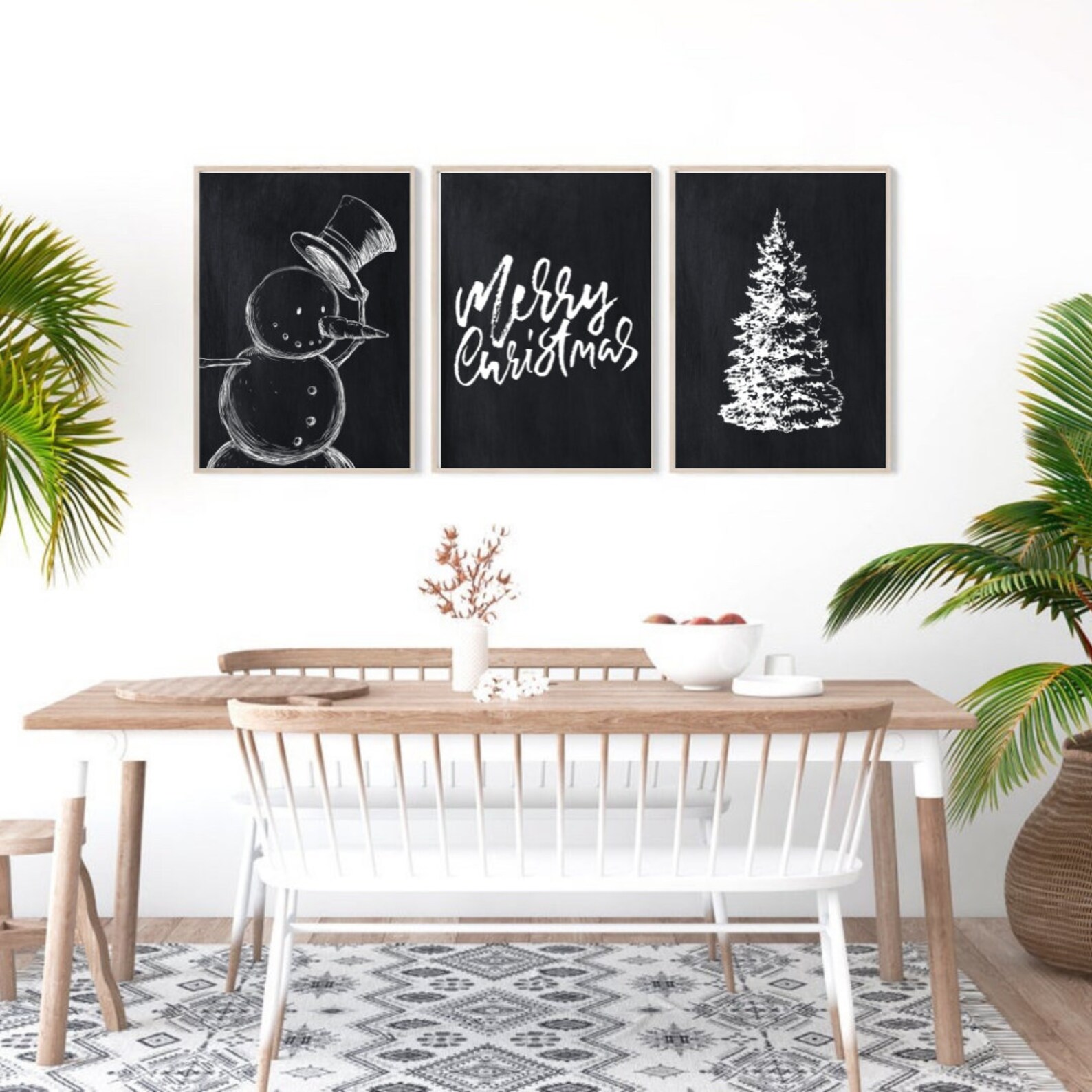 Christmas Wall Art, Set of 3 Prints, Christmas Printable, Black ...