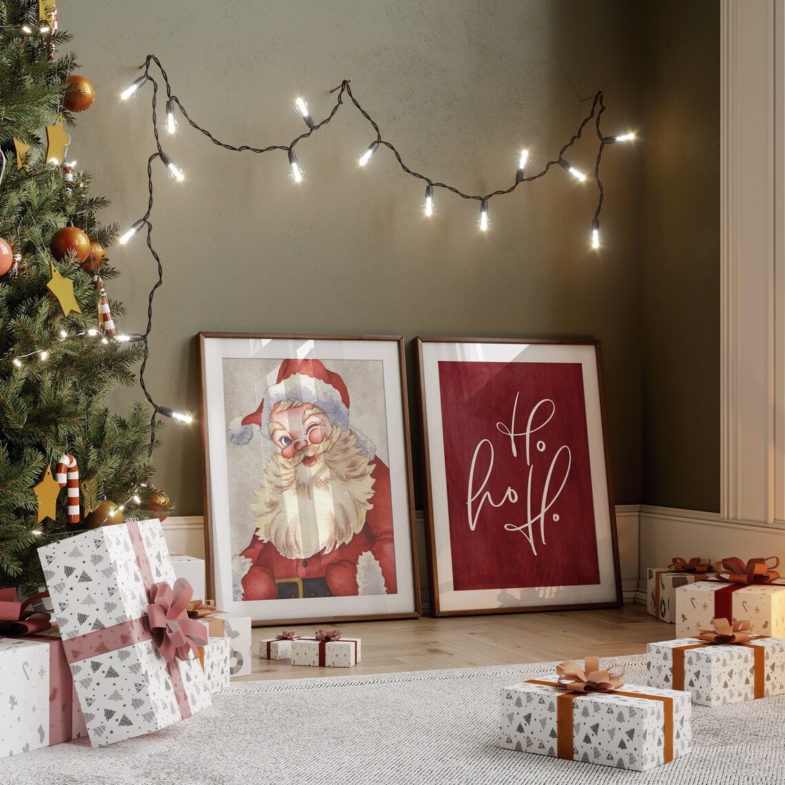 Santa Christmas Print, Red Christmas Art, 2 Piece Wall Art, Christmas ...