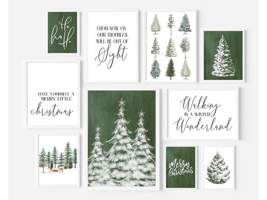 Christmas Gallery Wall Set, Green Christmas Decor, Christmas Wall Art ...
