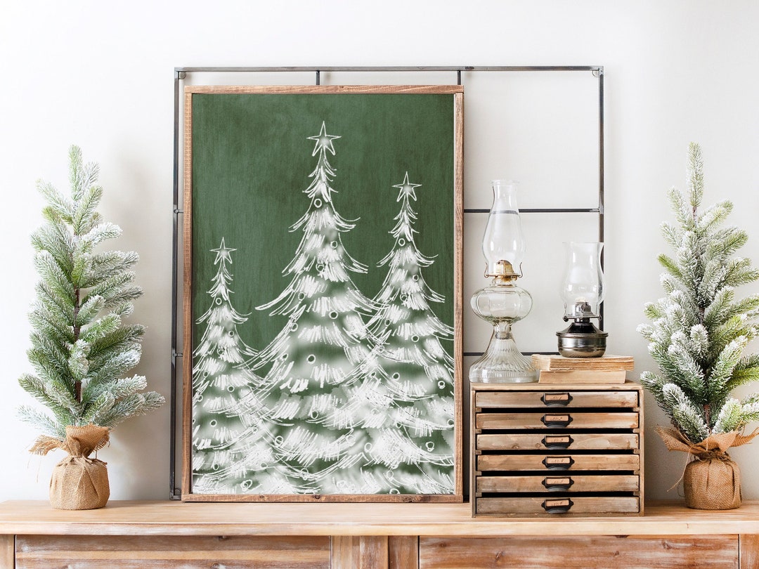 Winter Wall Art, Pine Tree Print, Green Winter Decor, Pine Tree Art ...