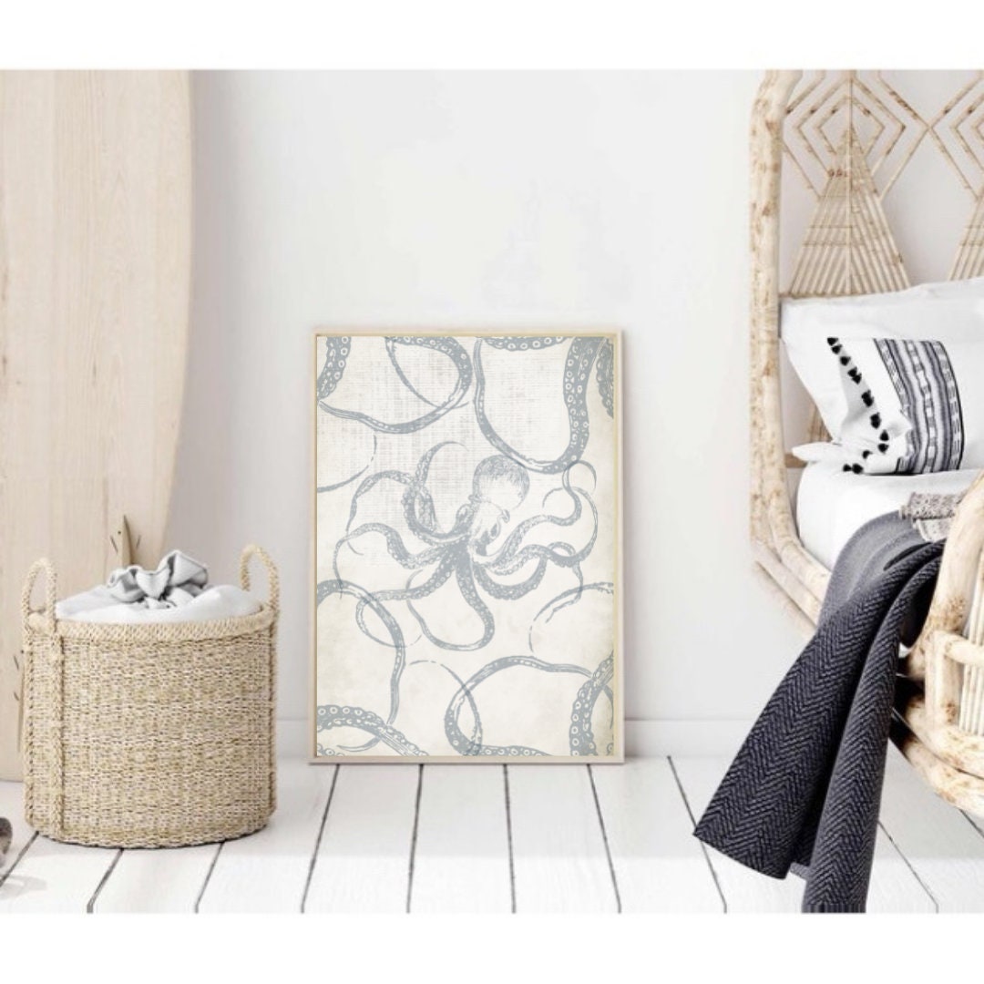 Octopus Print Ocean Wall Art Beach Prints Coastal | Etsy