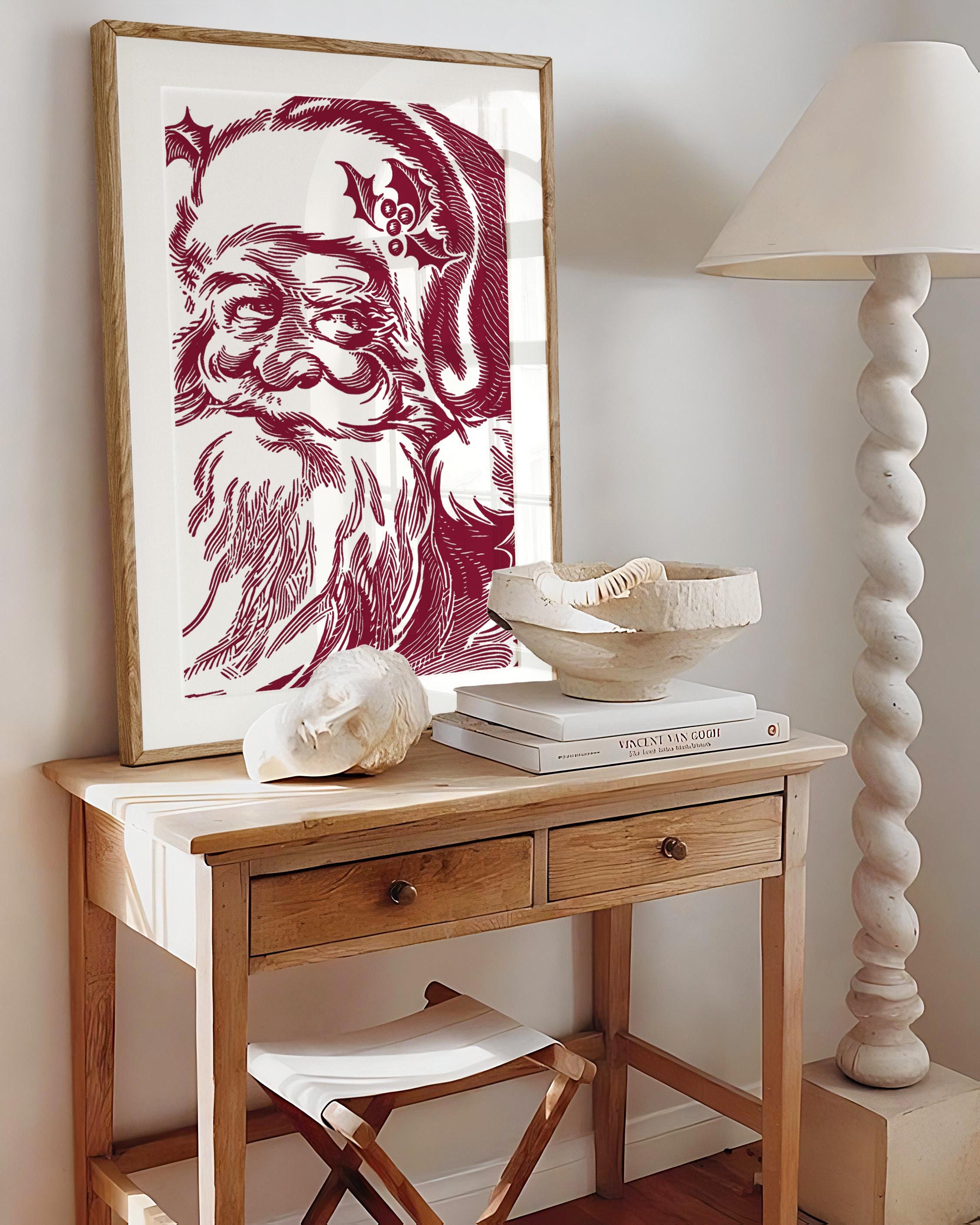 Christmas Printable Art, Red Christmas Prints, Vintage Santa Print, Set ...