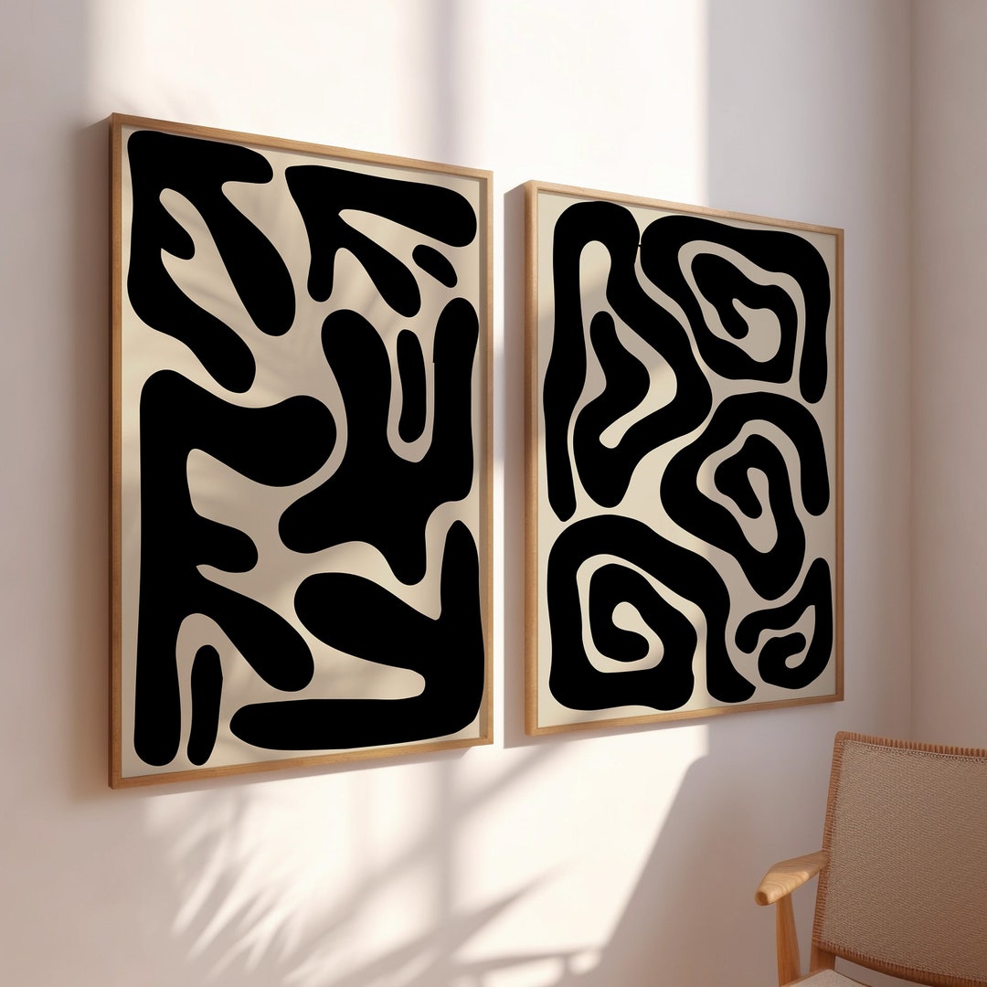 Black Abstract Prints, Black Wall Art, Black Modern Artwork,set of 2 ...