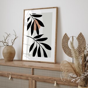 Boho Botanical Wall Art, Black Leaf Art, Abstract Leaf Print, Mid ...