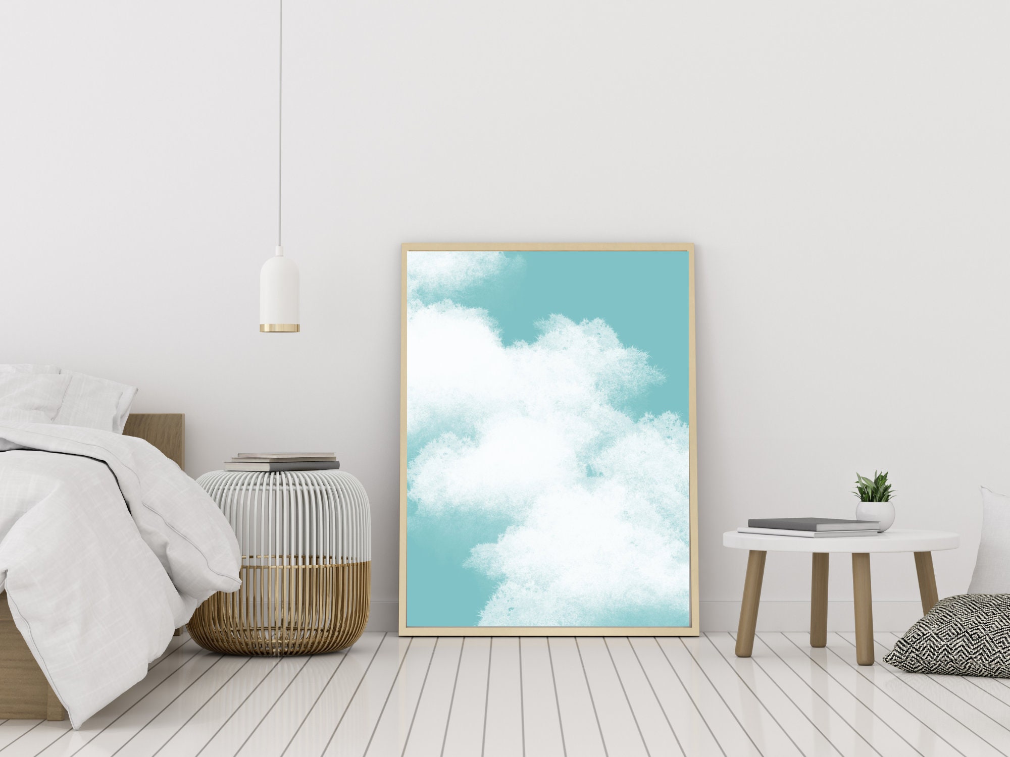 Cloud Print, Blue Wall Art, Blue Sky With Clouds, Bedroom Wall Decor ...