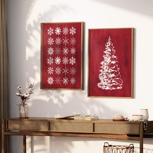 Christmas Prints, Red Christmas Wall Art, Set of 4, Christmas ...