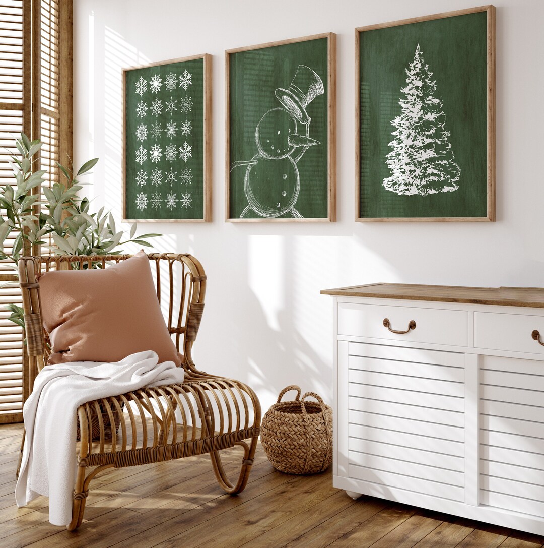 Christmas Prints, Christmas Wall Art, Snowman Print, Snowflakes Print ...