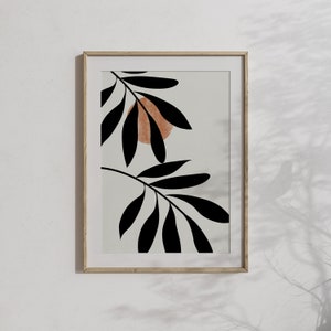 Boho Botanical Wall Art, Black Leaf Art, Abstract Leaf Print, Mid ...