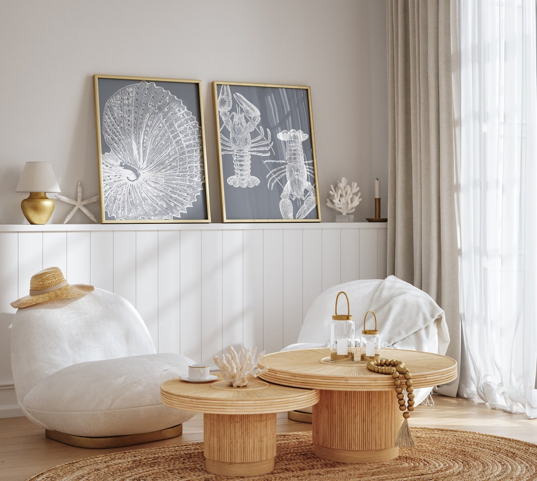 Modern Coastal Art, 2 Piece Wall Art, Beach Theme Prints, Sea Shell ...