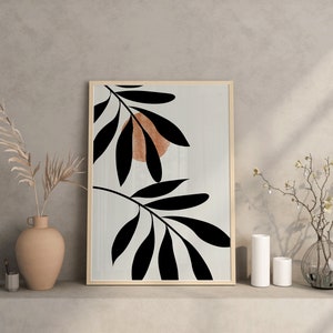 Boho Botanical Wall Art, Black Leaf Art, Abstract Leaf Print, Mid ...