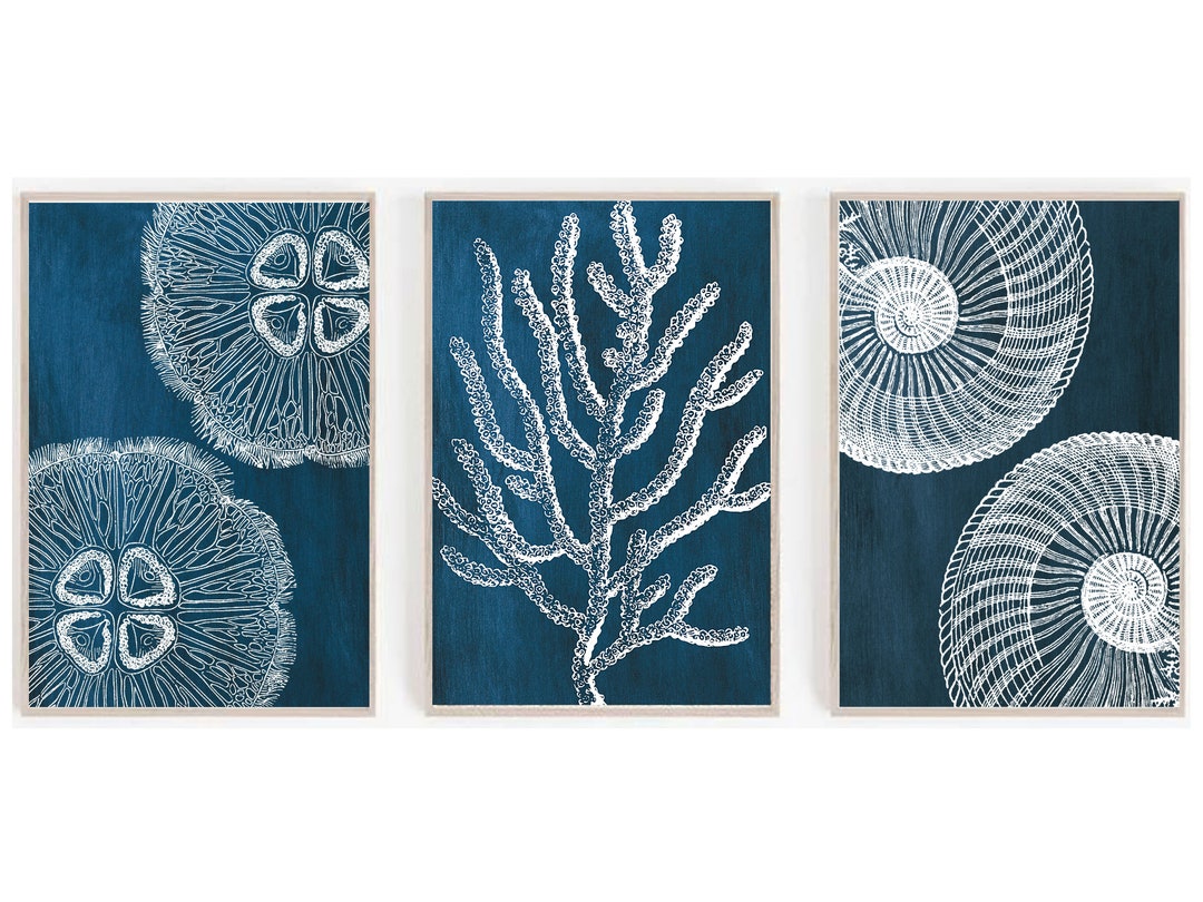 Blue Ocean Art, Sea Life Prints, Blue Beach Art, Vintage Ocean Prints ...