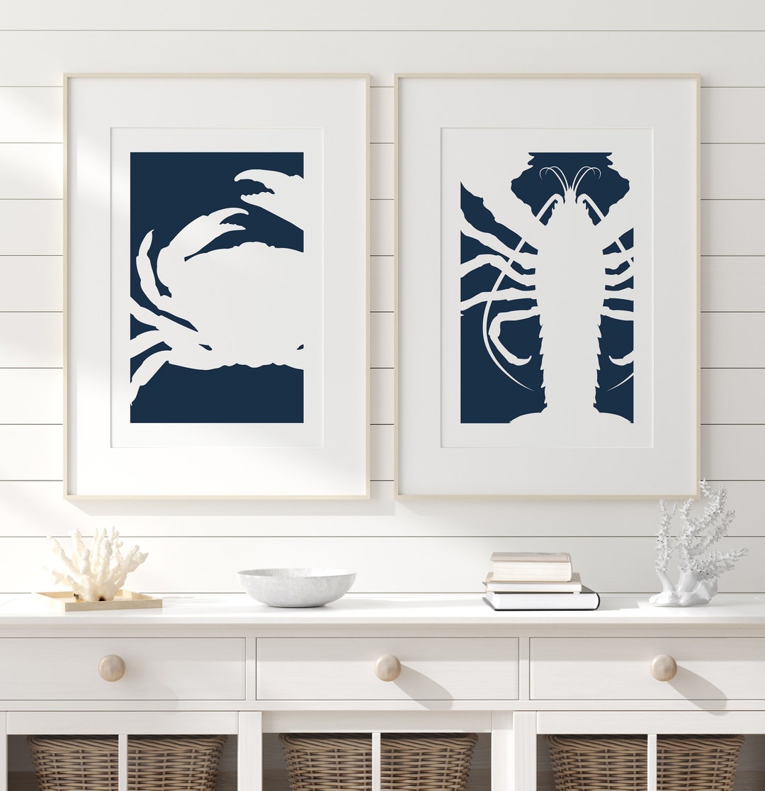 Ocean Wall Art, Lobster Prints, Crab Art, 2 Piece Set, Nautical Art ...