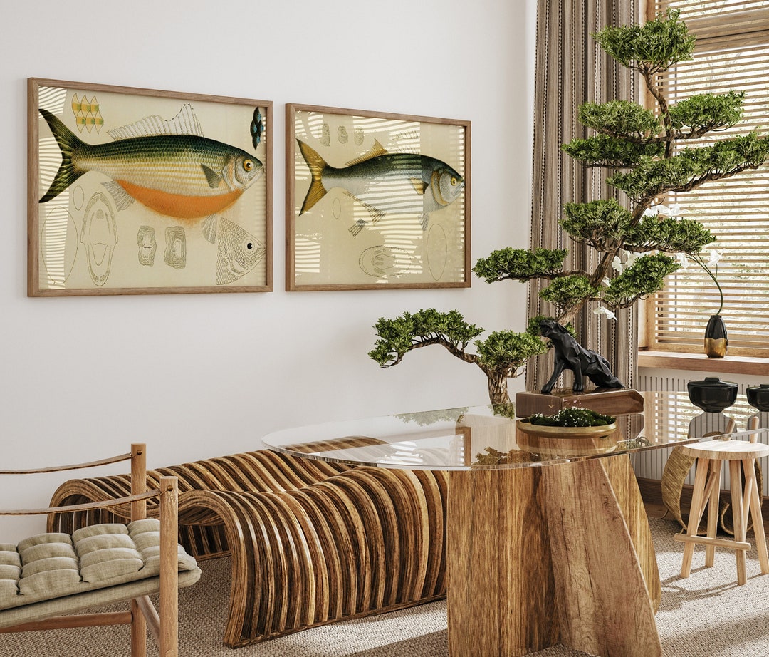 Vintage Fish Art, Fish Prints, Set of 2 Wall Art, Fishing Prints ...