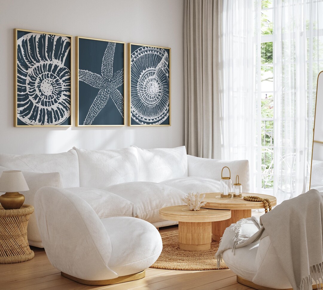 Coastal Wall Art Prints, Beach Prints Set, Modern Coastal Art, Shell ...