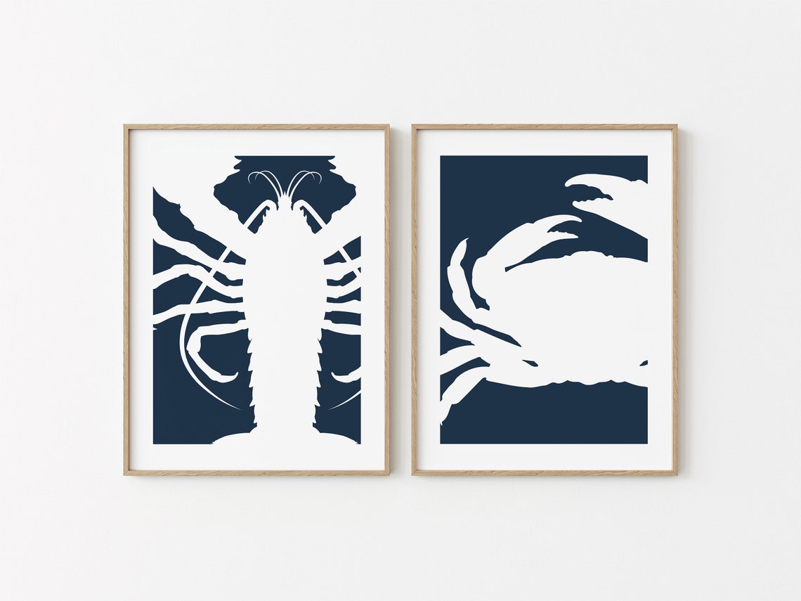 Ocean Wall Art, Lobster Art Prints, Crab Art, 2 Piece Set, Nautical Art ...