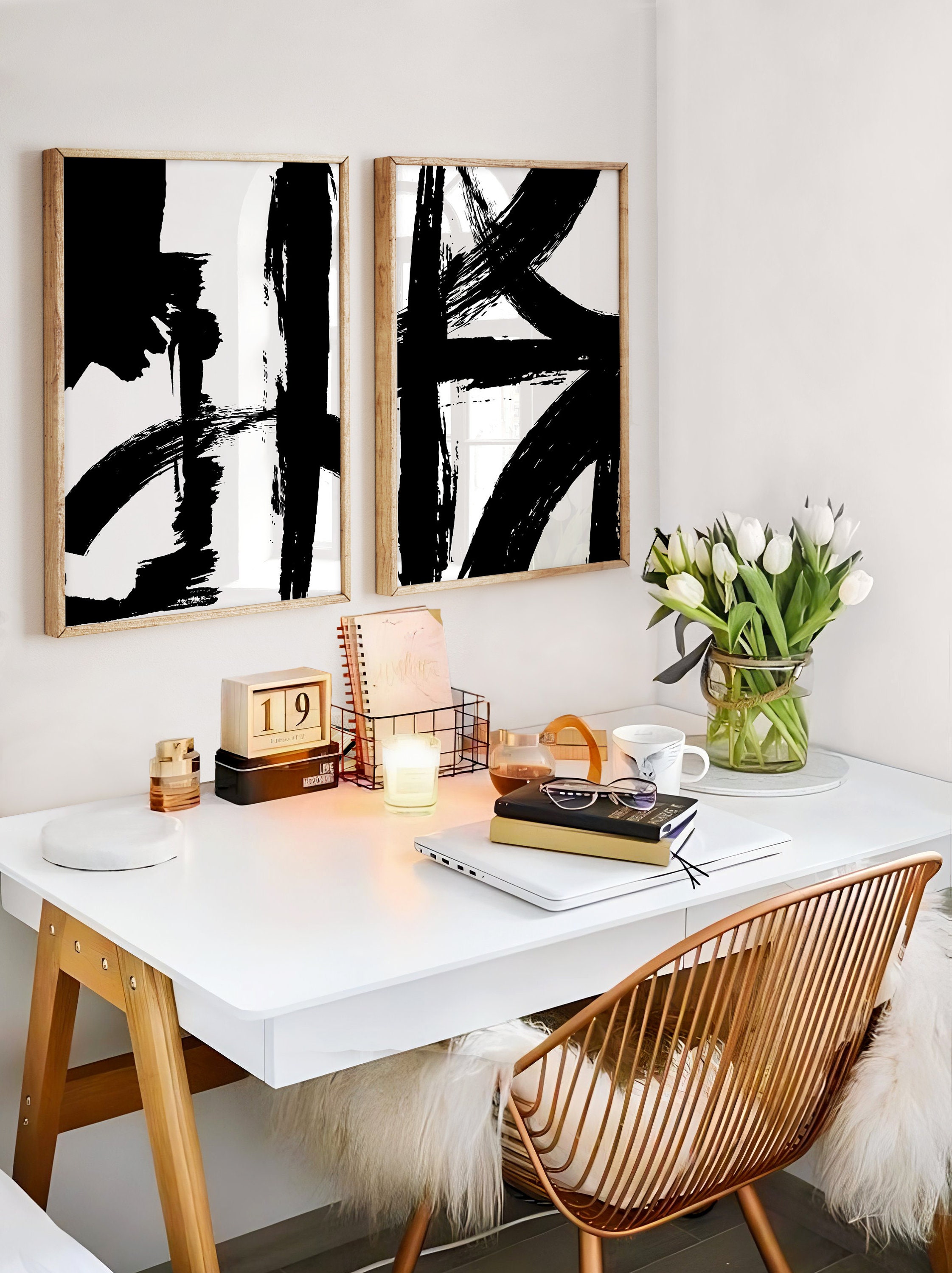 Black and White Prints, Black Abstract Art, Set of 2 Prints, Black ...