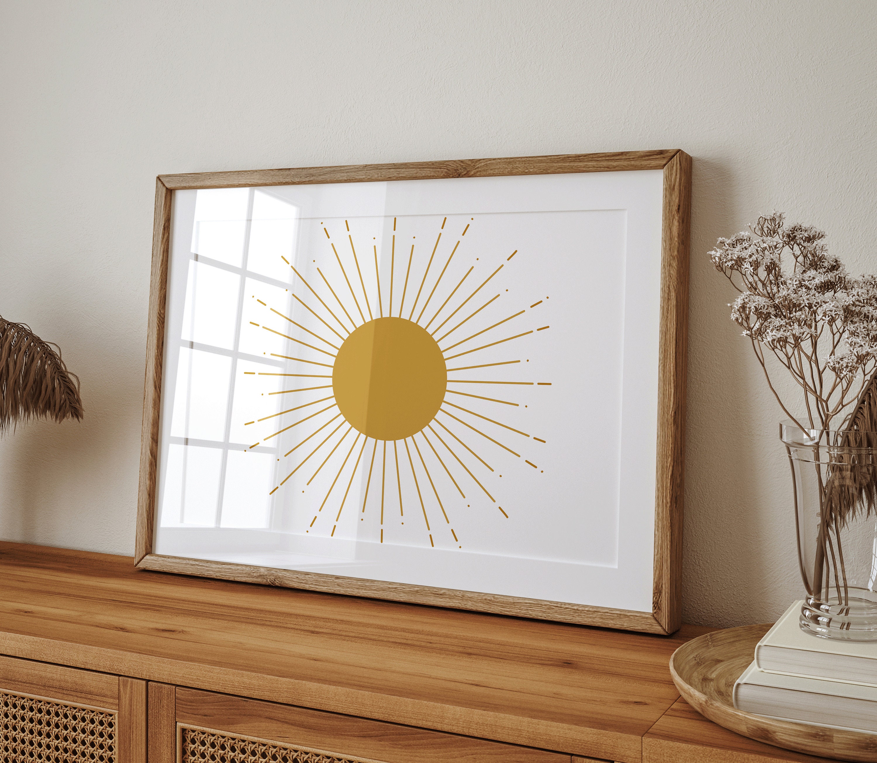 Retro Sun Print, Sun Wall Art, Boho Sun Art, Sunshine Poster, Sun ...