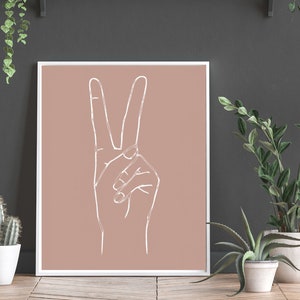 Peace Sign Outline Wall Print, Fine Line Wall Art, Minimalist Decor ...