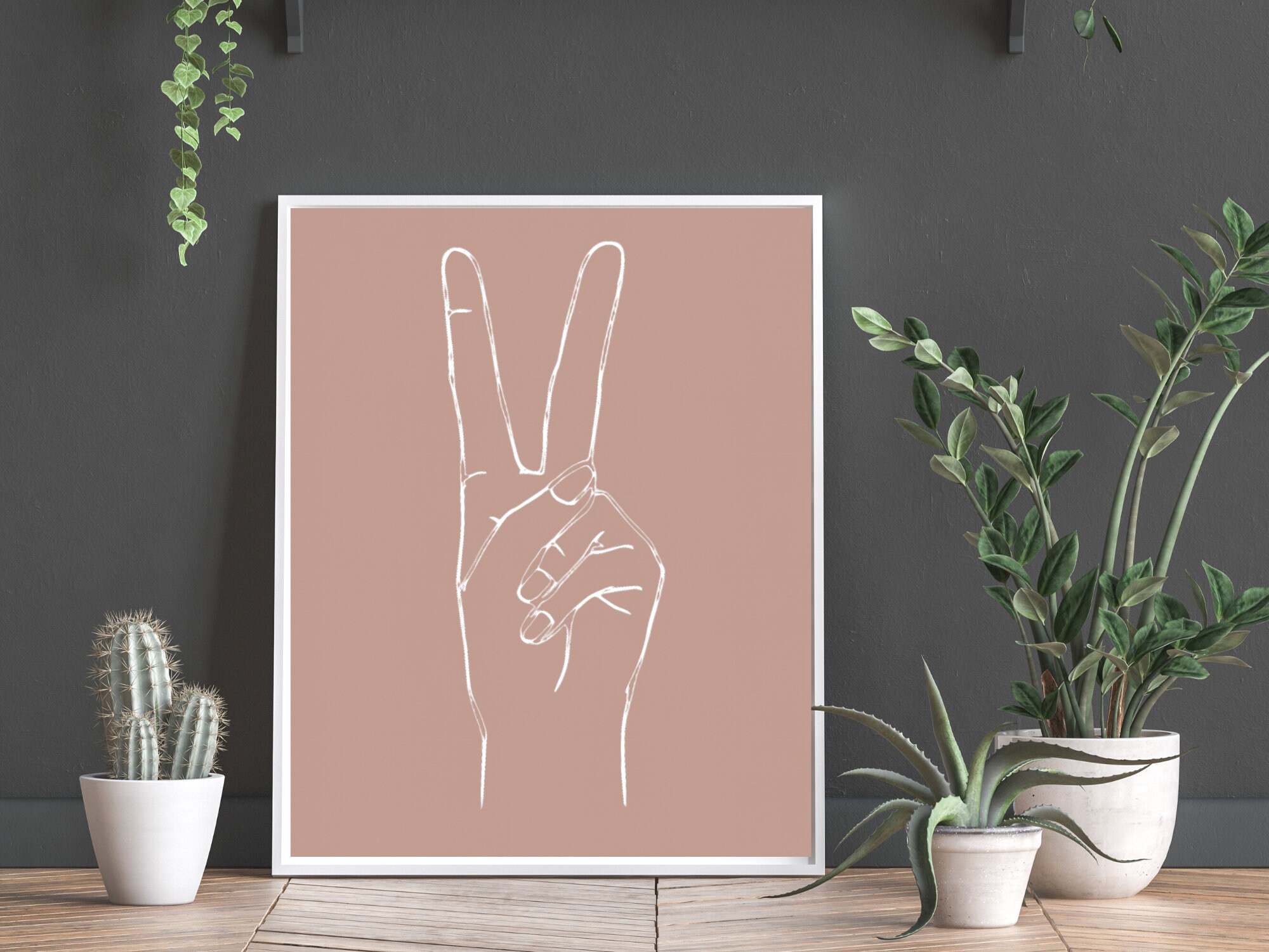 Peace Sign Outline Wall Print, Fine Line Wall Art, Minimalist Decor ...