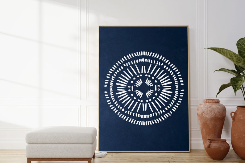Navy Blue Abstract Wall Art Indigo Blue Prints 3 Piece Set - Etsy