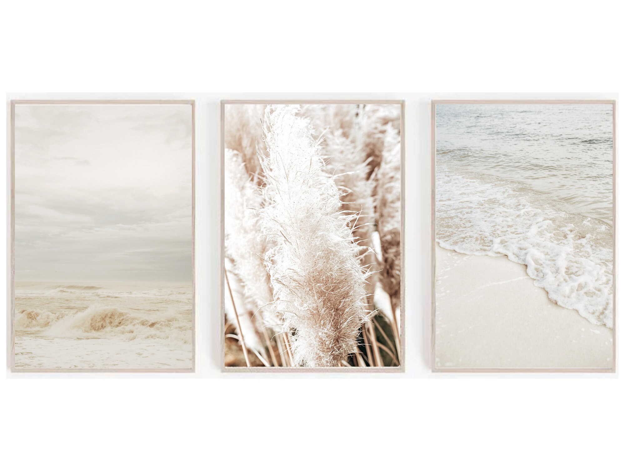 Neutral Coastal Wall Art Set of 3 Prints Boho Beach Art | Etsy Australia
