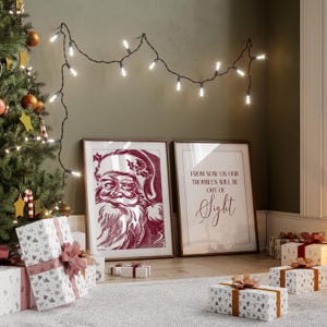 Christmas Printable Art, Red Christmas Prints, Vintage Santa Print, Set ...