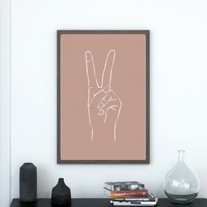 Peace Sign Outline Wall Print, Fine Line Wall Art, Minimalist Decor ...