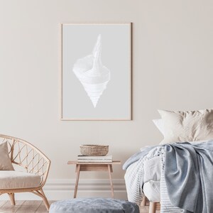 Gray Conch Shell Print, Sea Shell Wall Art, Coastal Decor, Beach Art ...