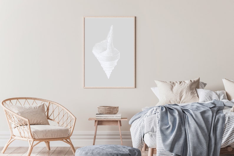 Gray Conch Shell Print Sea Shell Wall Art Coastal Decor - Etsy