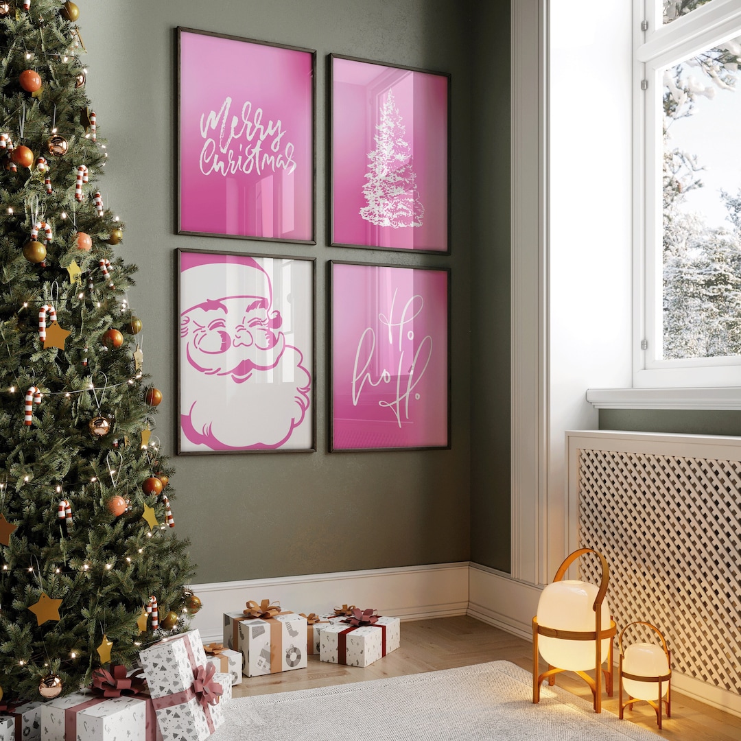 Pink Christmas, Pink Christmas Prints, Pink Christmas Decor, Pastel ...
