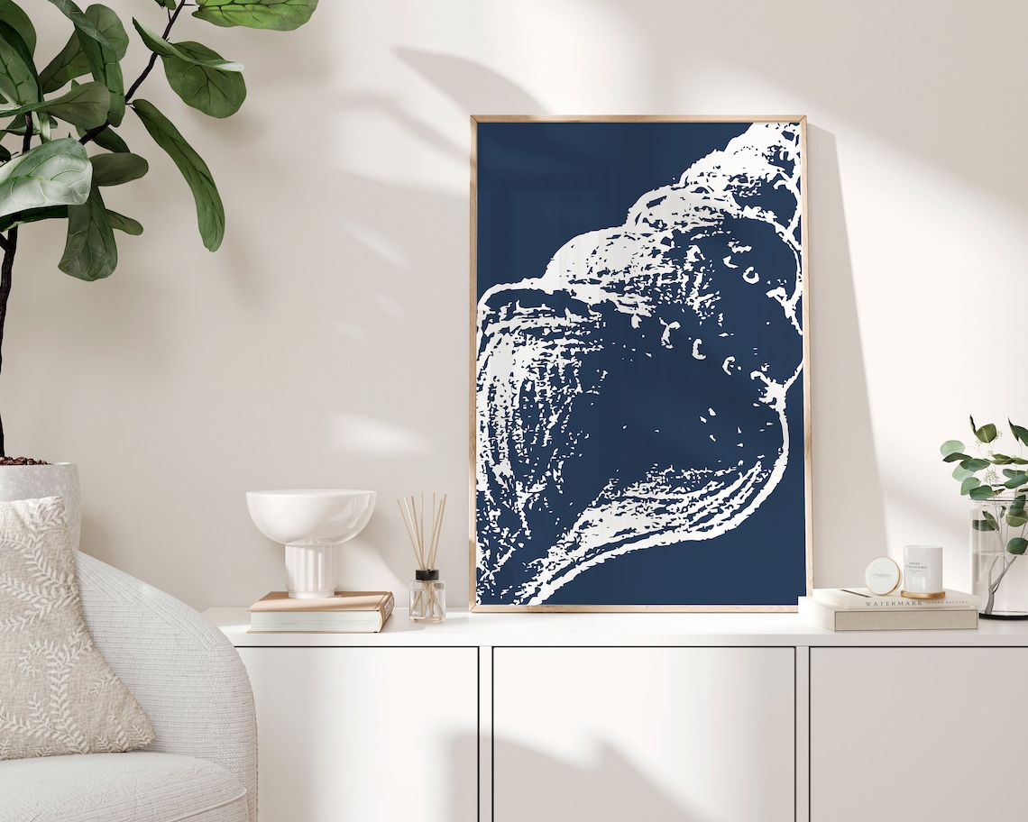 Ocean Wall Art, Sea Shell Prints, Set of 3 Prints, Coastal Art, Navy ...