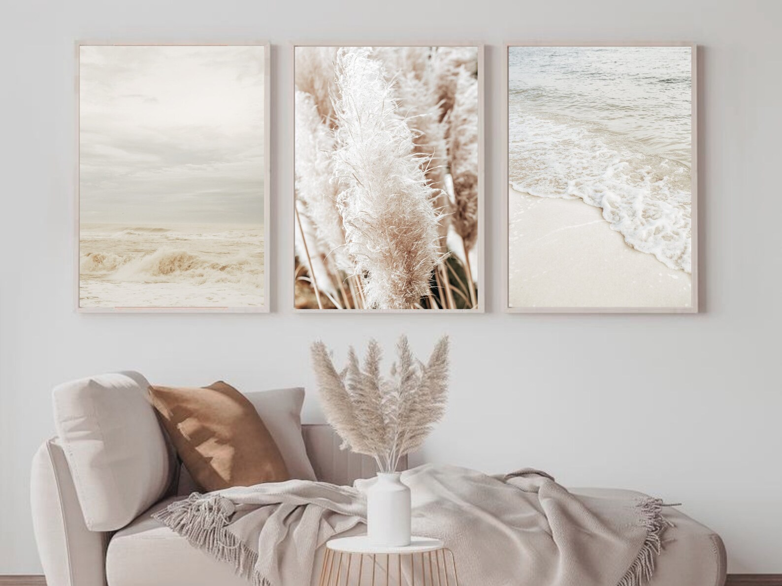 Neutral Coastal Wall Art Set of 3 Prints Boho Beach Art - Etsy