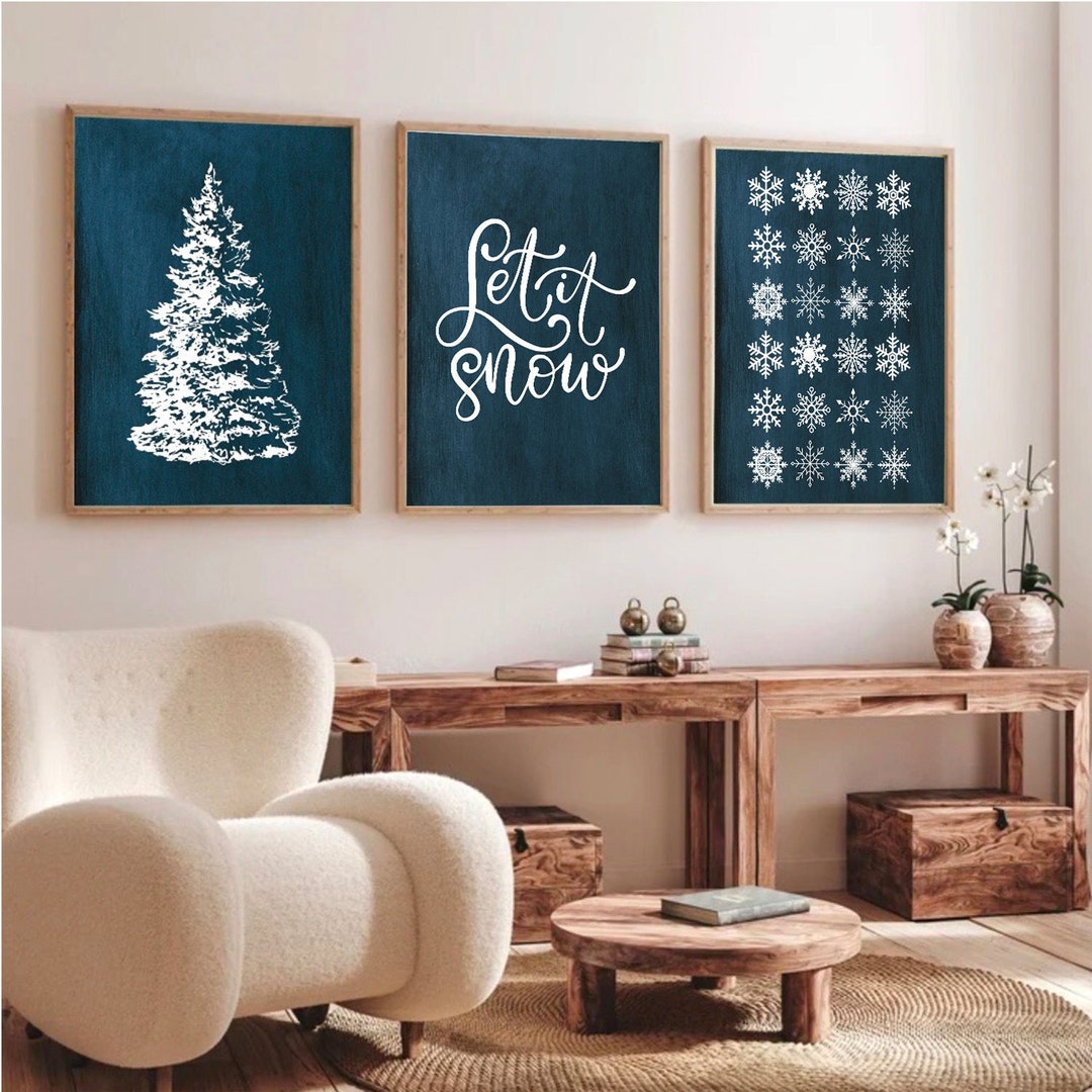 Winter Wall Art, 3 Piece Wall Art Set, Nordic Winter Decor, Blue Winter ...