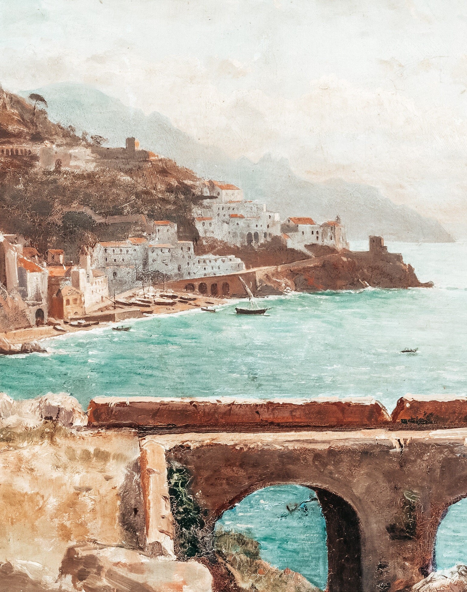 Coastal Painting, Vintage Coastal Print, Beach Landscape Painting ...