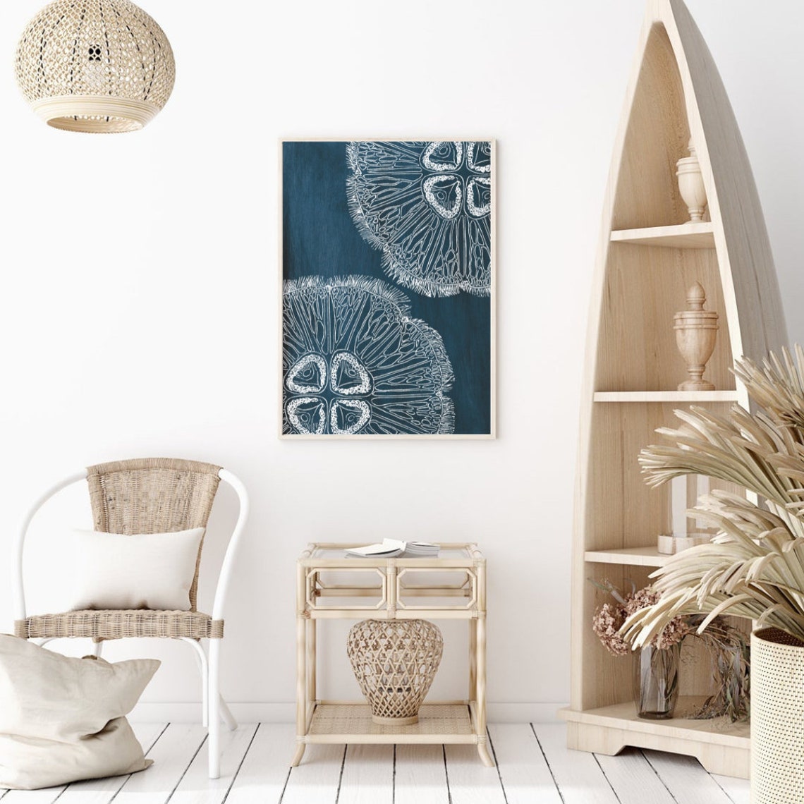 Coastal Wall Art Boho Beach Decor Modern Beach Art Indigo - Etsy