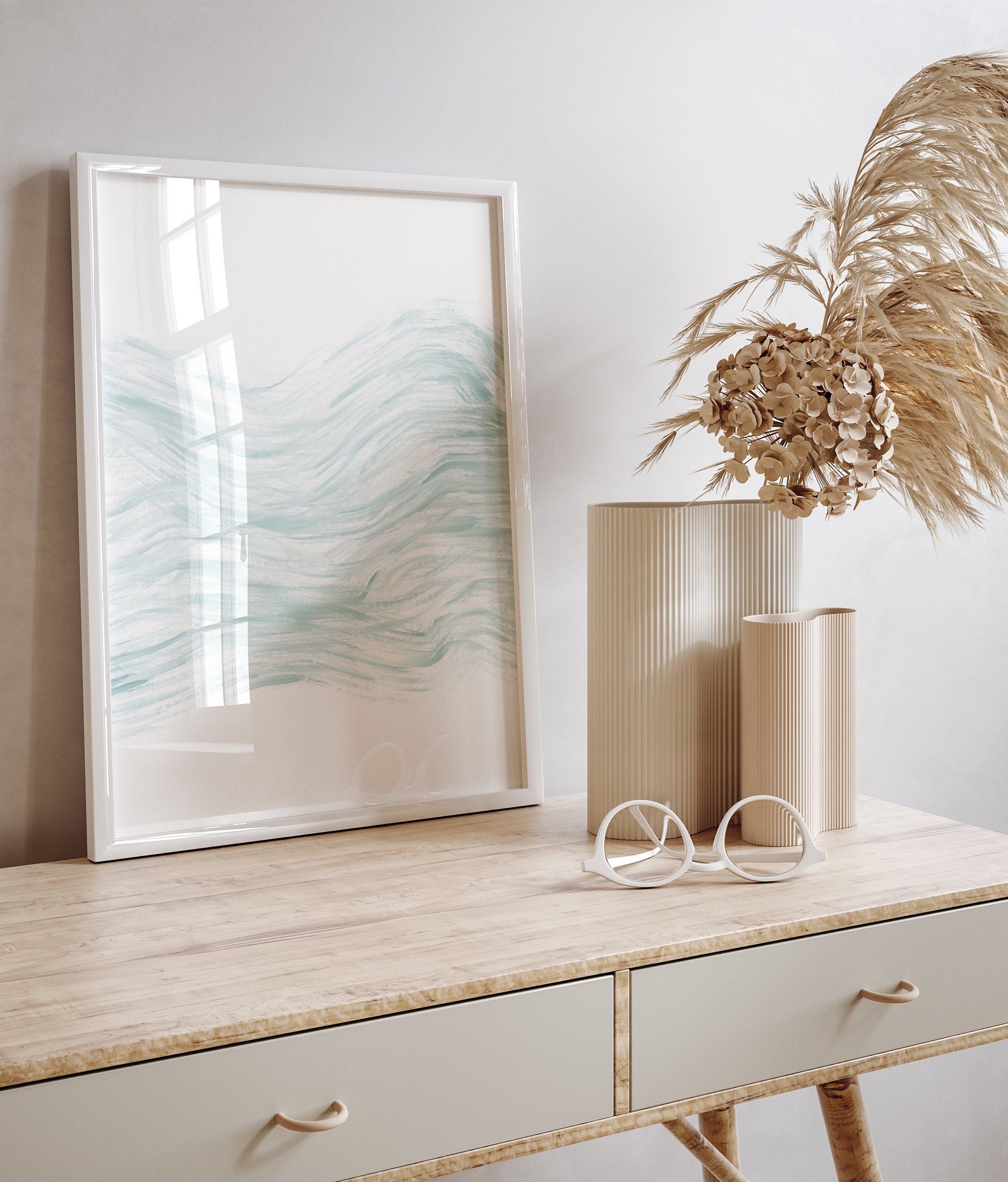 Abstract Wave Print Beachy Wall Art Coastal Wall Art Ocean - Etsy