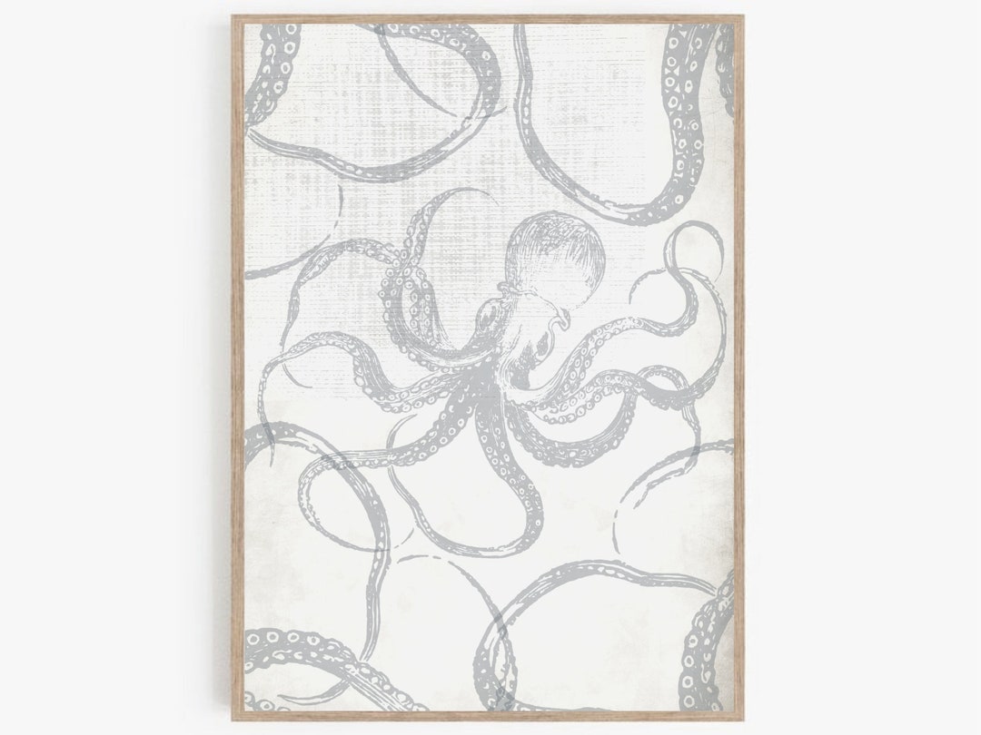 Octopus Print, Ocean Wall Art, Beach Prints, Coastal Farmhouse, Vintage ...