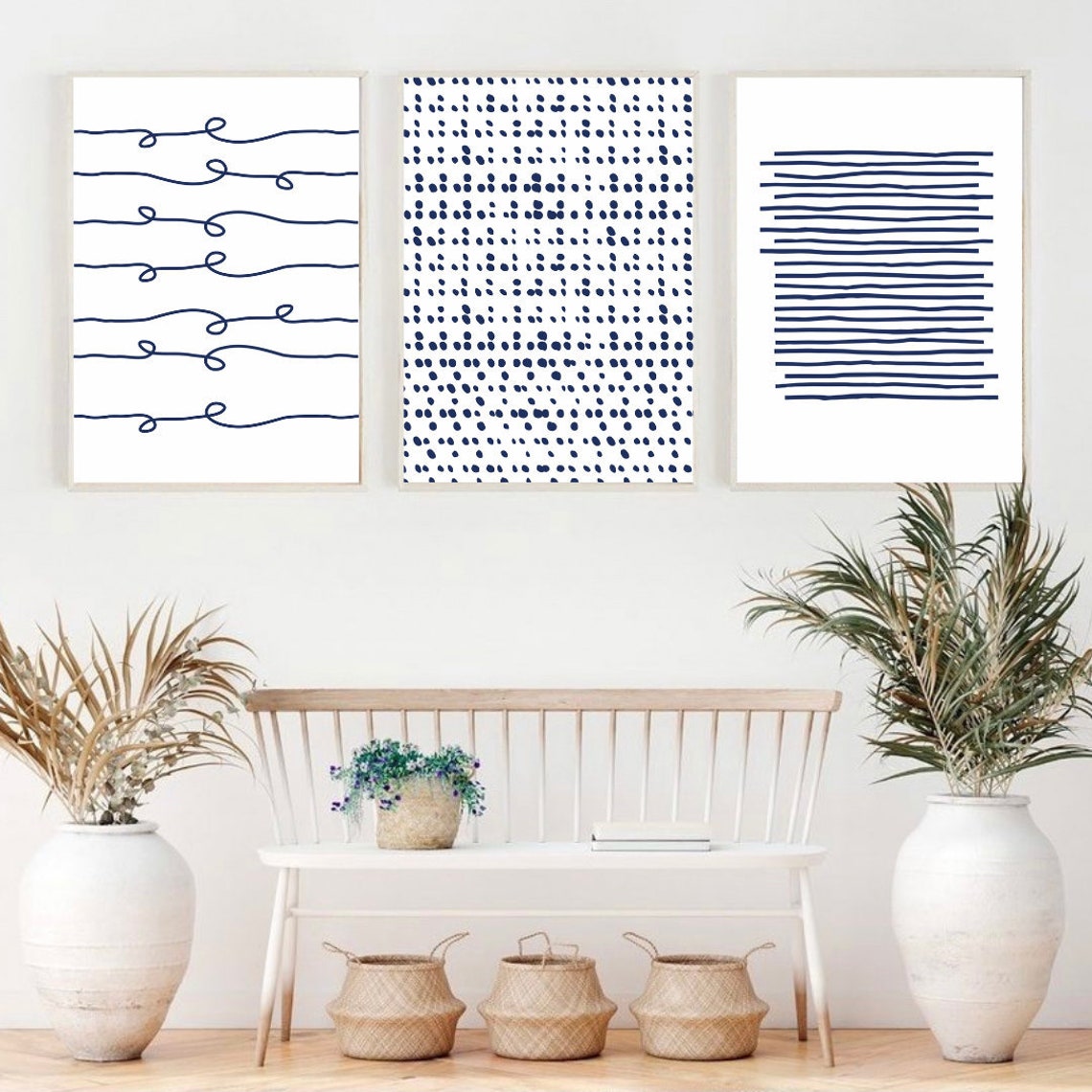 Indigo Blue Abstract Art Set of 3 Prints Abstract Wall | Etsy