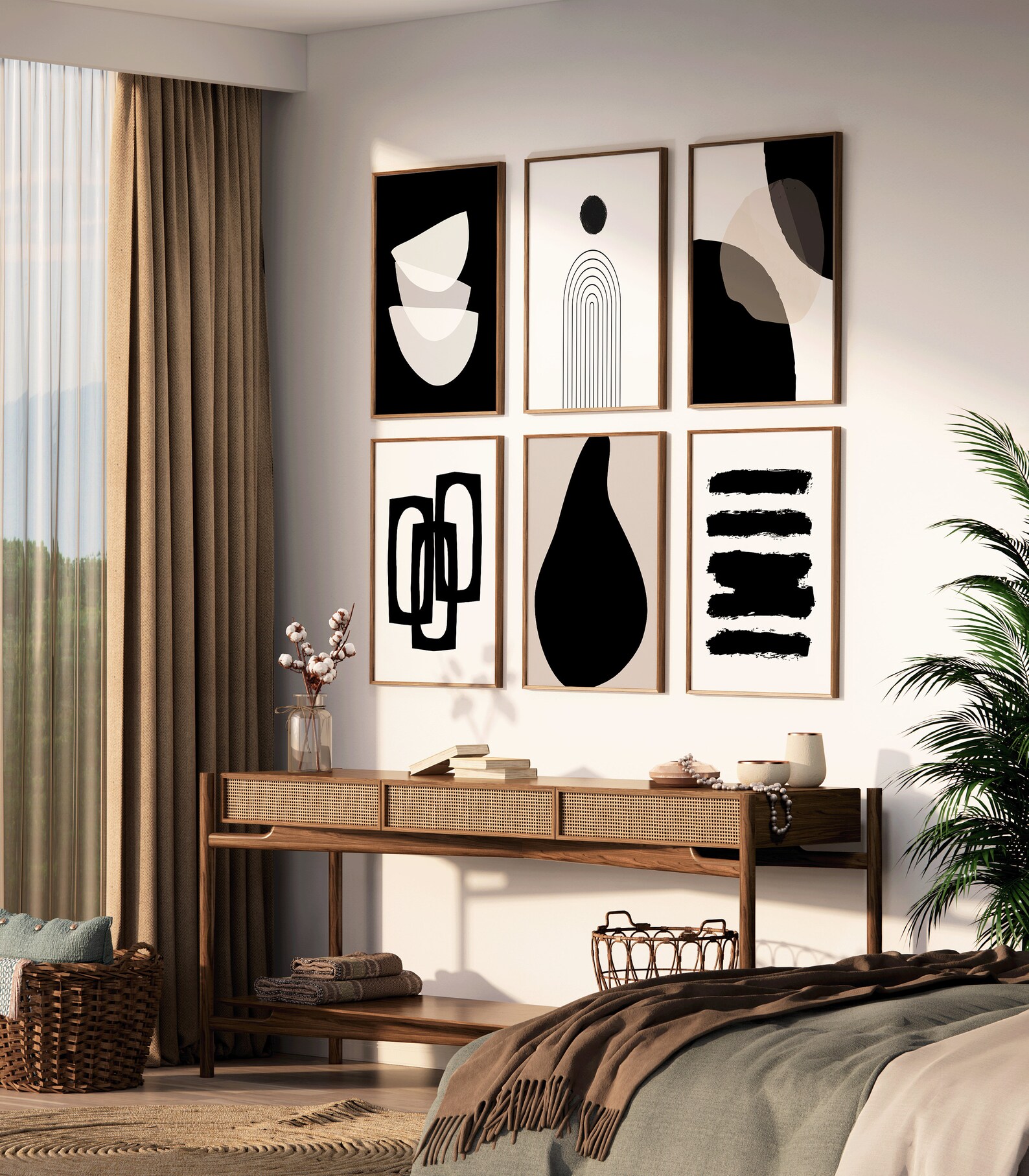 Neutral Gallery Wall Set, Black Abstract Prints, Abstract Art Set ...