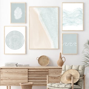 Boho Beach Wall Art, Beach Gallery Wall, Set of 5 Prints, Coastal Wall ...